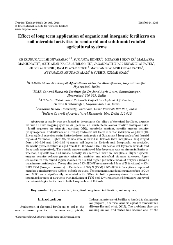 (PDF) Effect of long term application of organic and inorganic fertilizers on soil microbial ...