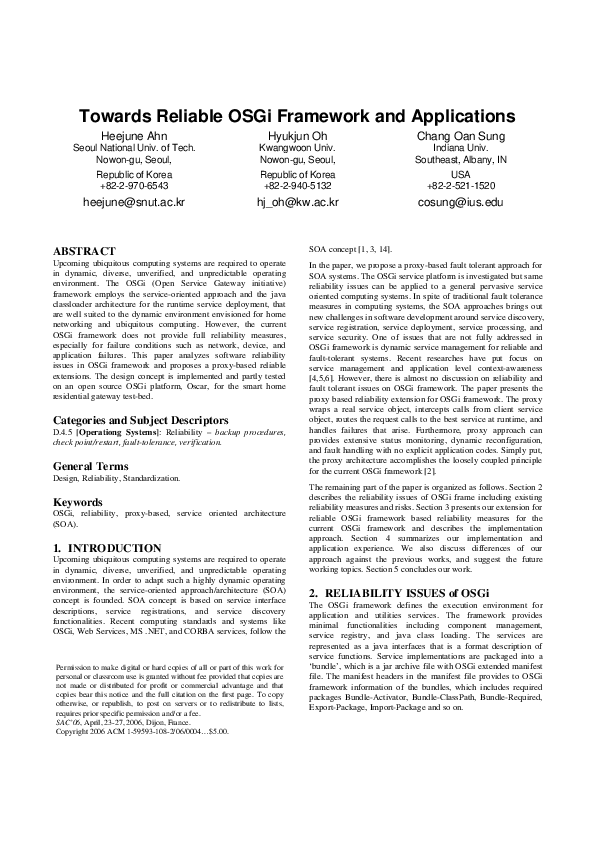 (PDF) Towards reliable OSGi framework and applications