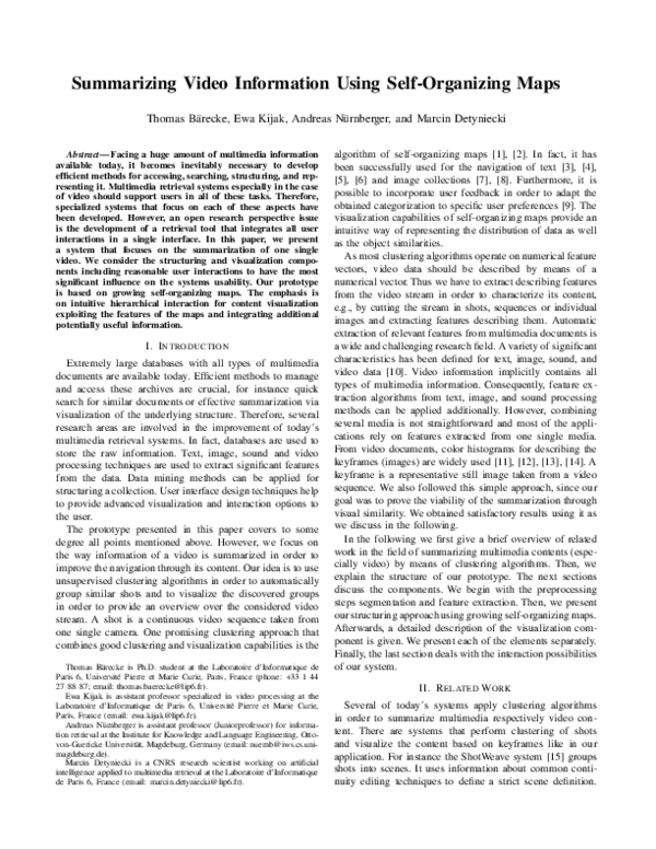 (PDF) Summarizing video information using self-organizing maps