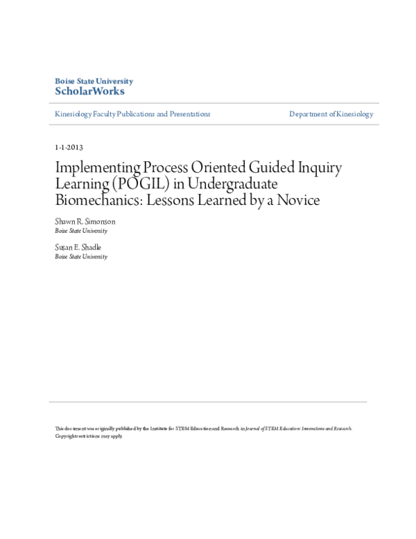 (PDF) Implementing Process Oriented Guided Inquiry Learning (POGIL) in Undergraduate ...