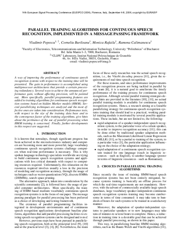 (PDF) Parallel Training Algorithms for Continuous Speech Recognition, Implemented in a Message ...