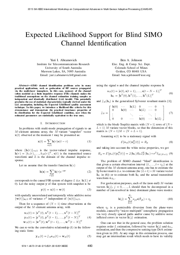 (PDF) Expected likelihood support for blind SIMO channel identification