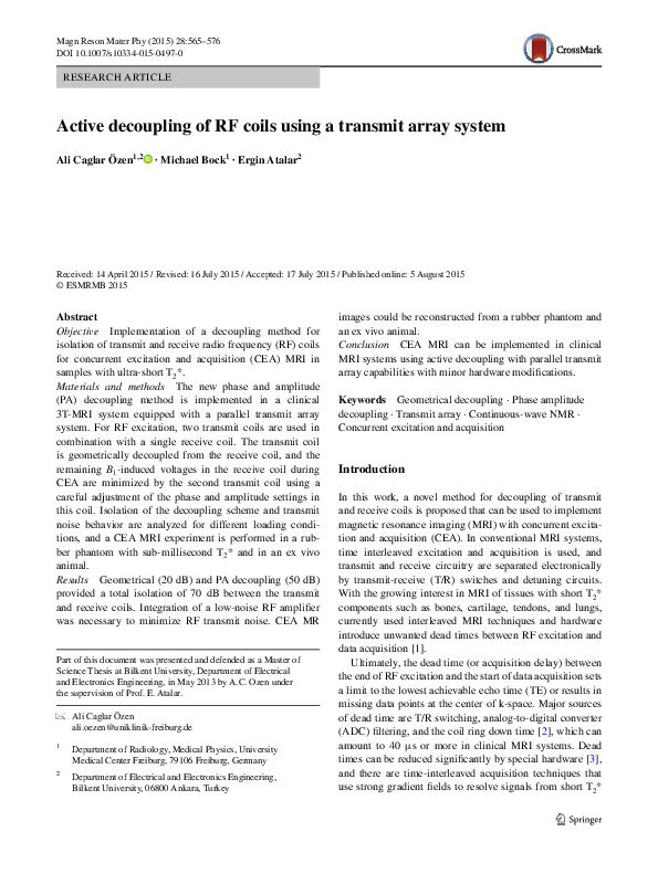 (PDF) Active decoupling of RF coils using a transmit array system