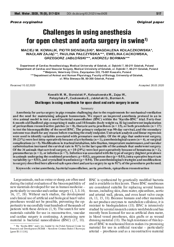 (PDF) Challenges in using anesthesia for open chest and aorta surgery ...