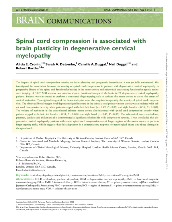 (PDF) Spinal cord compression is associated with brain plasticity in ...
