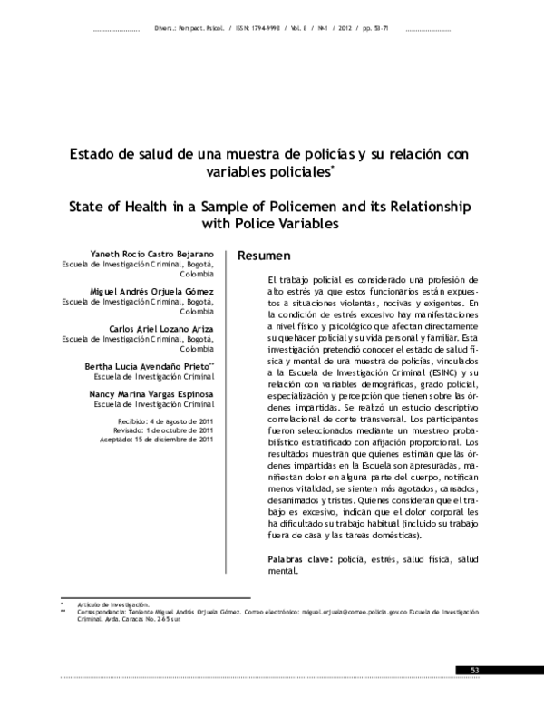 (PDF) State of Health in a sample of policemen and its Relationship ...