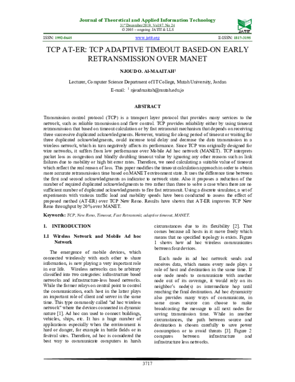 Pdf Tcp At Er Tcp Adaptive Timeout Based On Early Retransmission