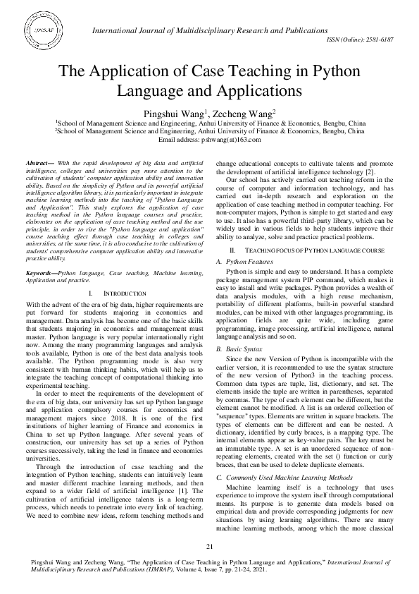Pdf The Application Of Case Teaching In Python Language And Applications