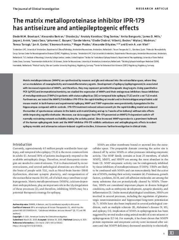 (PDF) The matrix metalloproteinase inhibitor IPR-179 has antiseizure ...