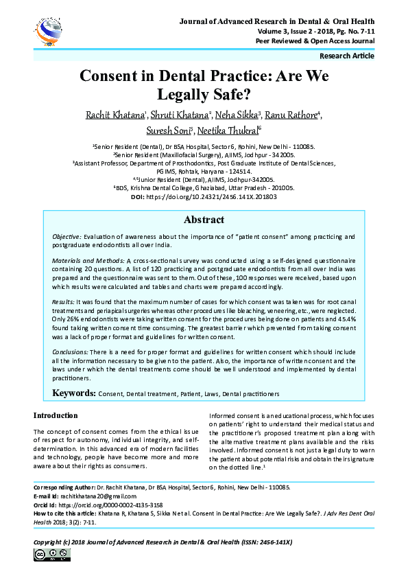 (PDF) Consent in Dental Practice: Are We Legally Safe?