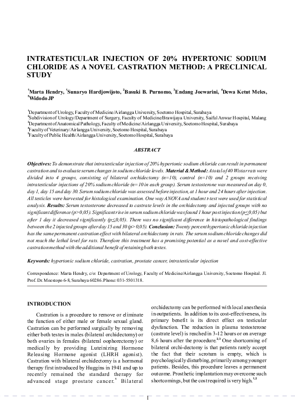 (PDF) Intratesticular Injection of 20% Hypertonic Sodium Chloride as a ...