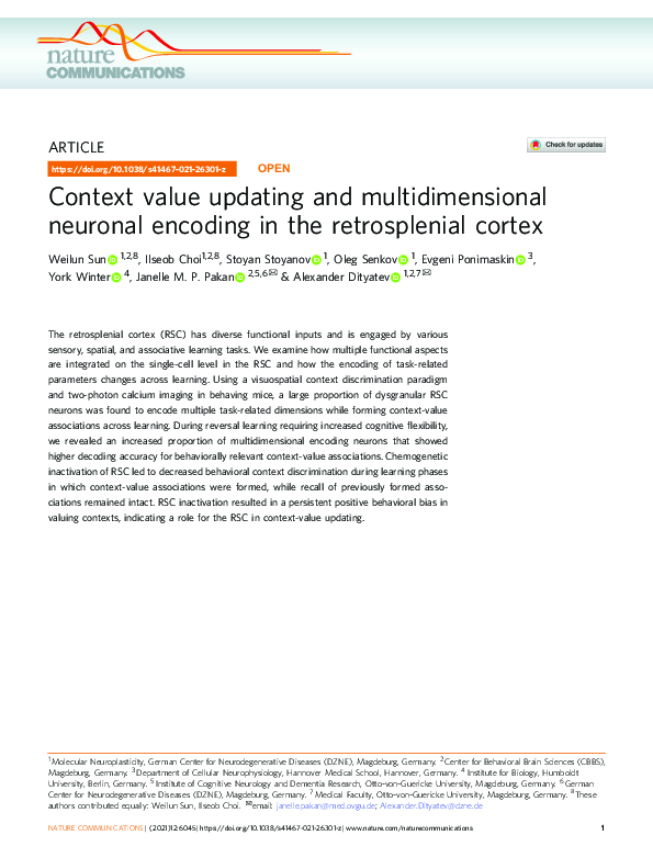 Pdf Context Value Updating And Multidimensional Neuronal Encoding In