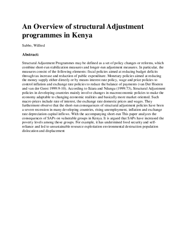 (PDF) An Overview of structural Adjustment programmes in Kenya