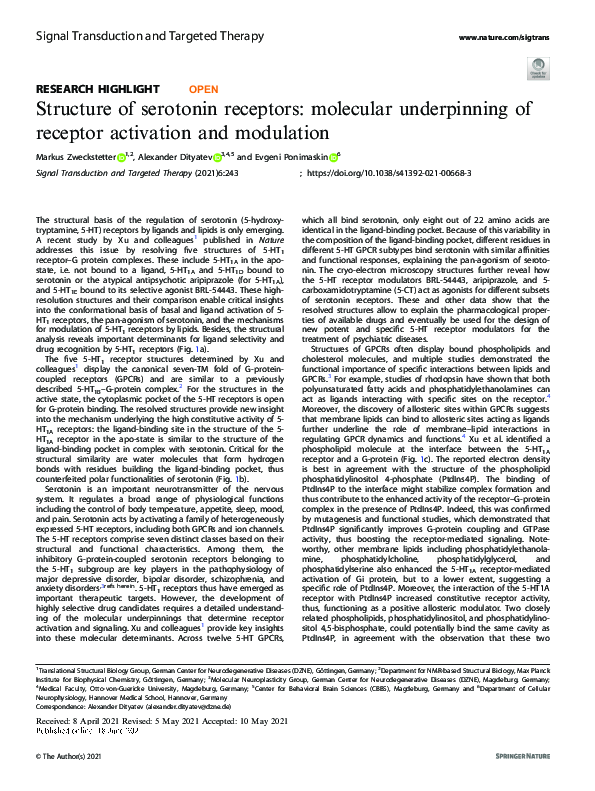 (PDF) Structure of serotonin receptors: molecular underpinning of receptor activation and modulation