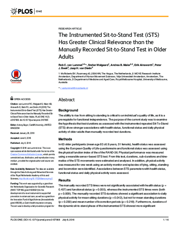 (PDF) The Instrumented Sit-to-Stand Test (iSTS) Has Greater Clinical ...