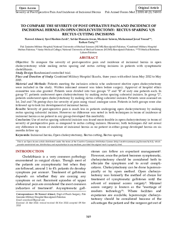 (PDF) To Compare the Severity of Post Operative Pain and Incidence of ...