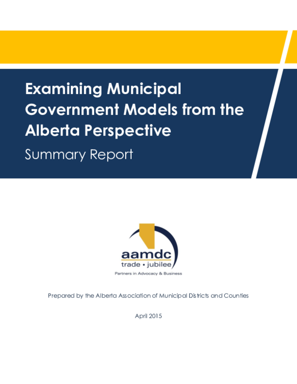 (PDF) Examining Municipal Government Models from the Alberta Perspective