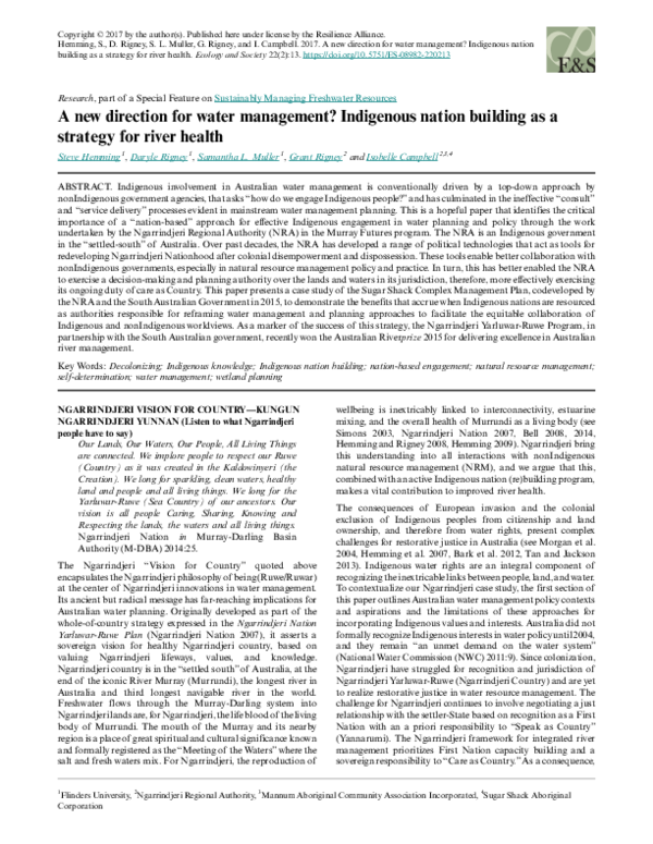 (PDF) A new direction for water management? Indigenous nation building ...
