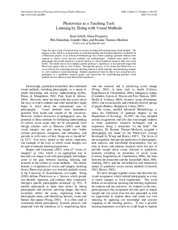 (PDF) Photovoice as a Teaching Tool: Learning by Doing with Visual Methods