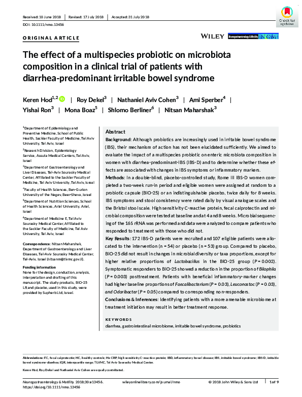 (PDF) The effect of a multispecies probiotic on microbiota composition in a clinical trial of ...