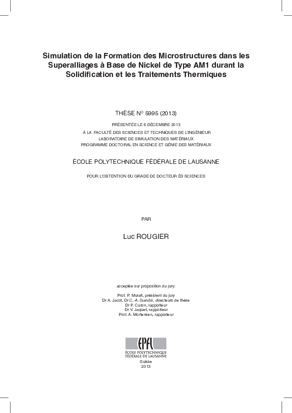 (PDF) Simulation de la Formation des Microstructures dans les Superalliages à Base de Nickel de ...