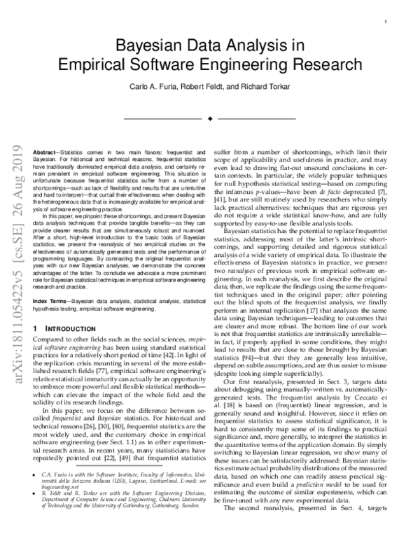 (PDF) Bayesian Data Analysis in Empirical Software Engineering Research