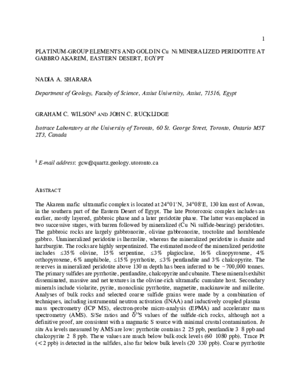 (PDF) Platinum-group elements and gold in Cu-Ni-mineralized peridotite ...