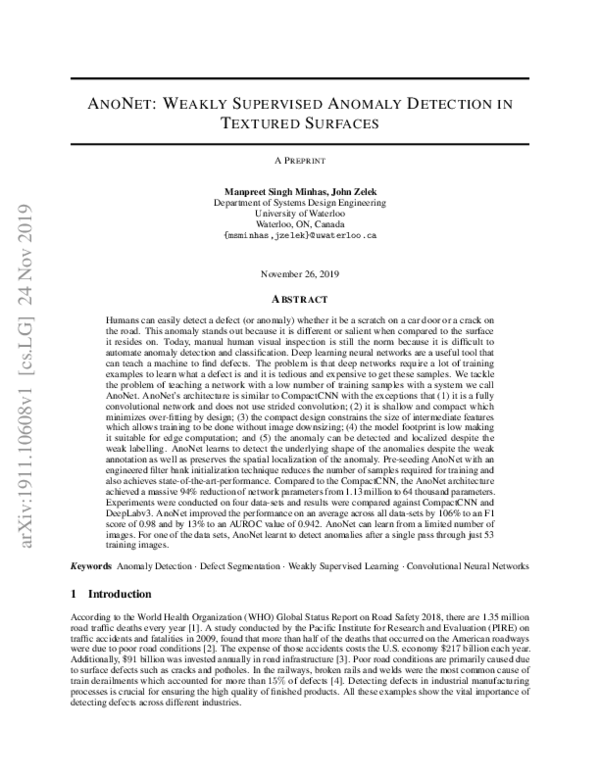(PDF) AnoNet: Weakly Supervised Anomaly Detection in Textured Surfaces