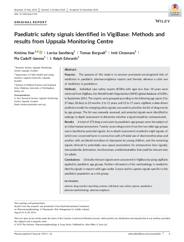 (PDF) Paediatric safety signals identified in VigiBase: Methods and ...
