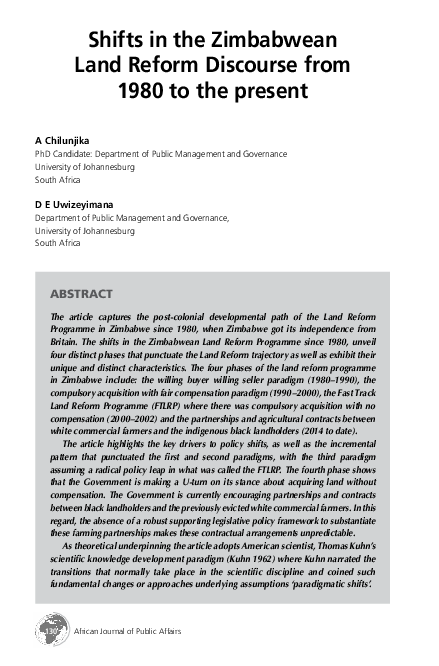(PDF) Shifts in the Zimbabwean land reform discourse from 1980 to the ...