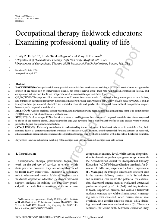 (PDF) Occupational therapy fieldwork educators: Examining professional ...