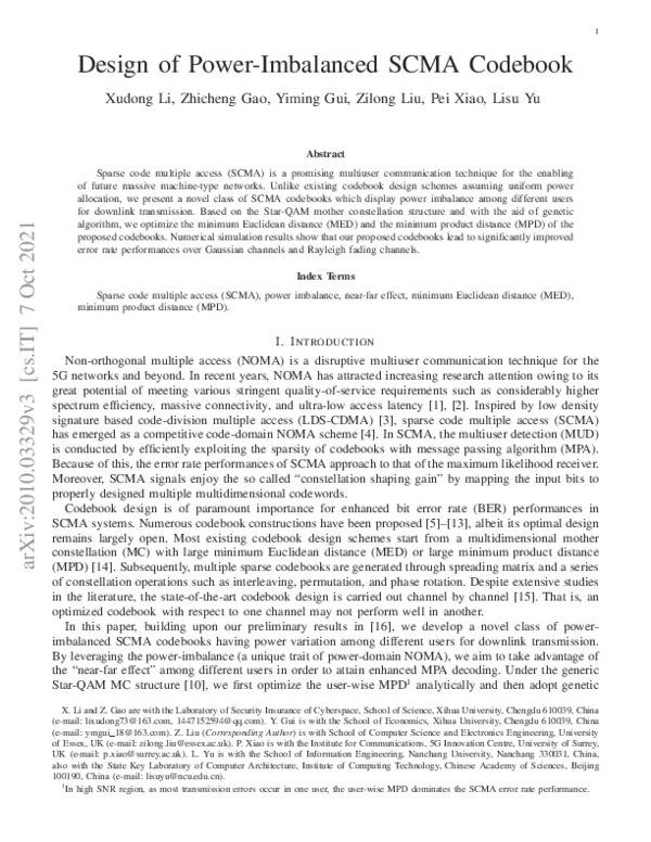 Pdf Design Of Power Imbalanced Scma Codebook