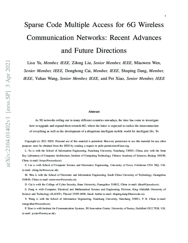 (PDF) Sparse Code Multiple Access for 6G Wireless Communication ...