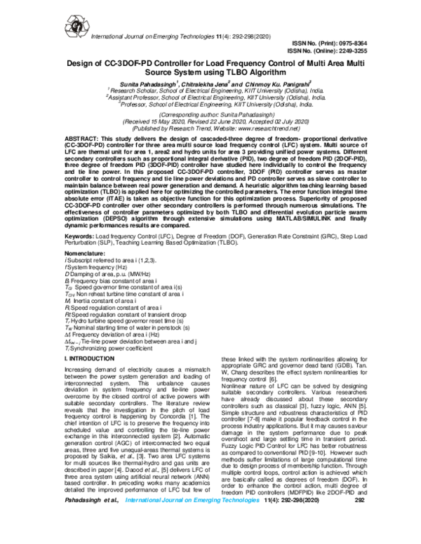 (PDF) Design of CC-3DOF-PD Controller for Load Frequency Control of Multi Area Multi Source ...