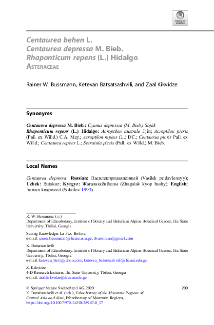 (PDF) Centaurea behen L. Centaurea depressa M. Bieb. Rhaponticum repens ...