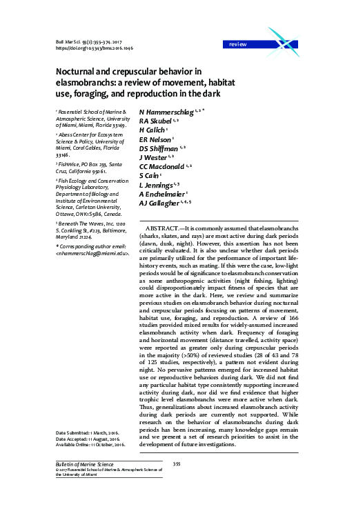 (PDF) Nocturnal and crepuscular behavior in elasmobranchs: a review of ...