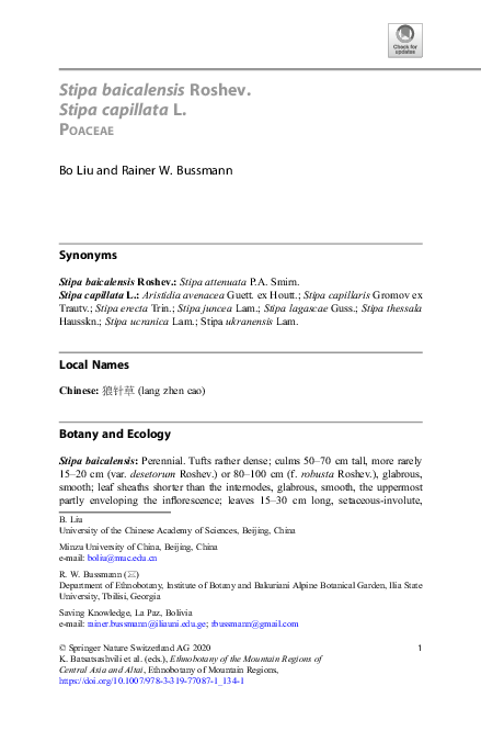 (PDF) Stipa baicalensis Roshev. Stipa capillata L. Poaceae