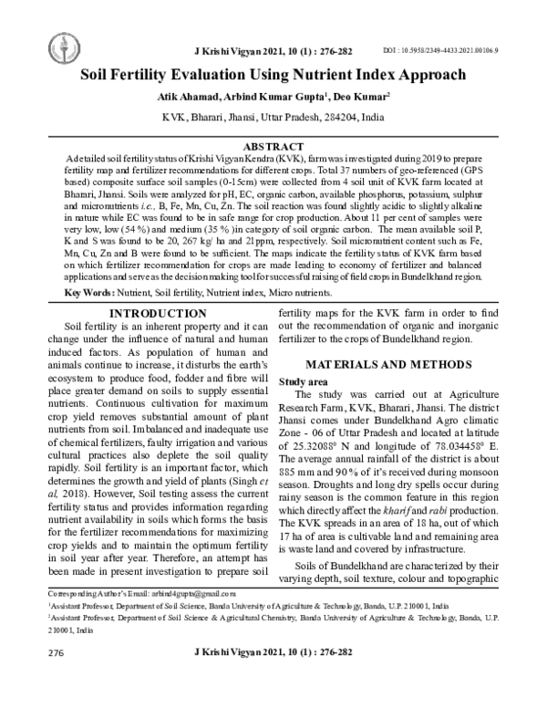(PDF) Soil Fertility Evaluation Using Nutrient Index Approach