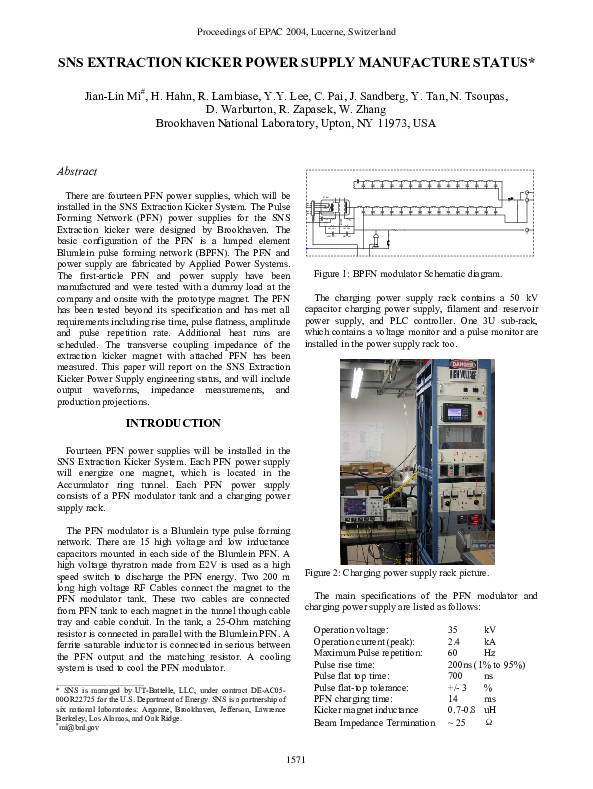 (PDF) SNS Extraction Kicker Power Supply Manufacture Status