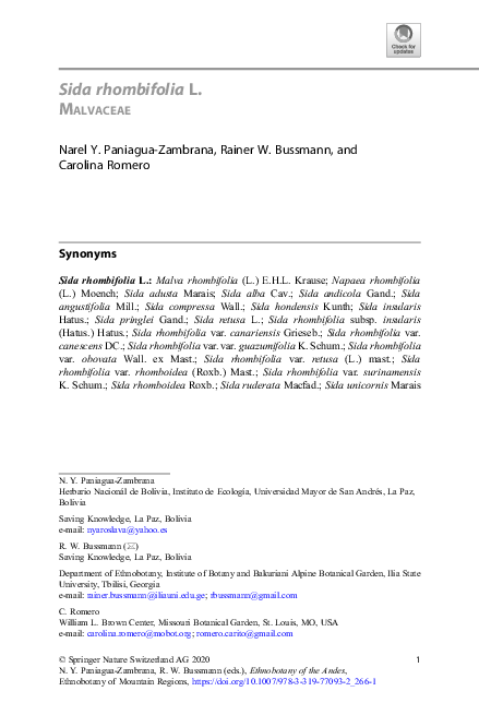 (PDF) Sida rhombifolia L. Malvaceae