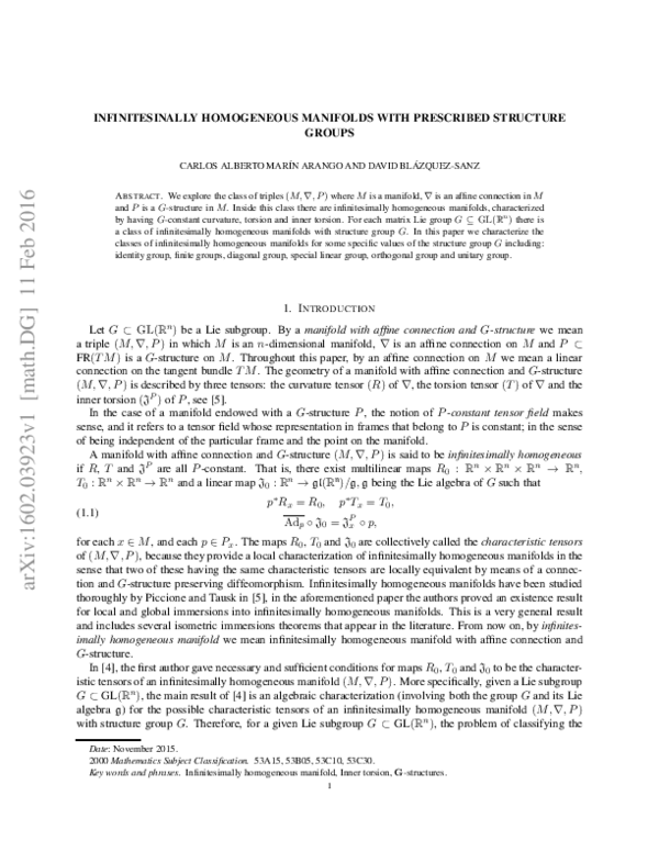 (PDF) Infinitesimally homogeneous manifolds with prescribed structure ...