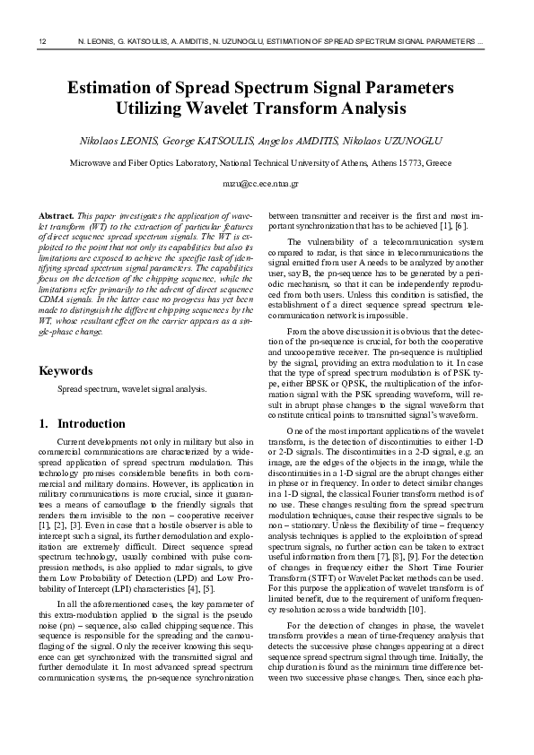 Pdf Estimation Of Spread Spectrum Signal Parameters Utilizing Wavelet