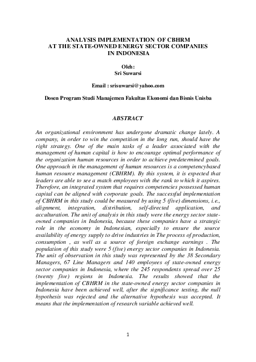 (PDF) Analysis Implementation of CBHRM at the State-Owned Energy Sector ...