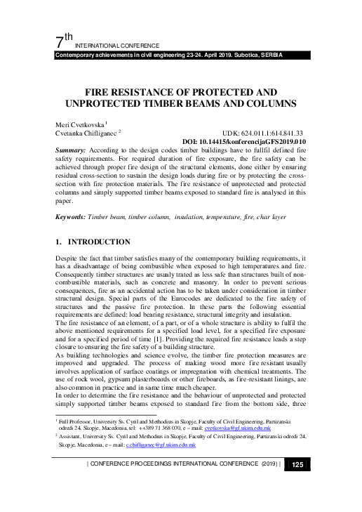 (PDF) Fire Resistance of Protected and Unprotected Timber Beams and Columns
