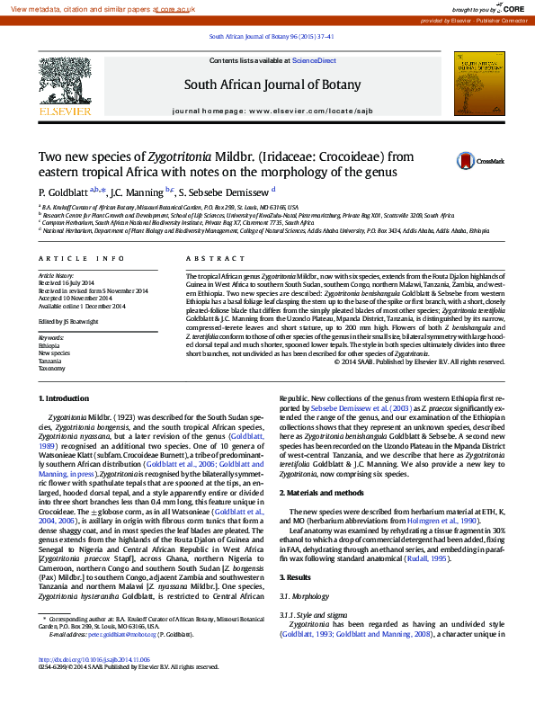 (PDF) Two new species of Zygotritonia Mildbr.(Iridaceae: Crocoideae ...