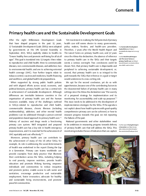 (PDF) Primary health care and the Sustainable Development Goals