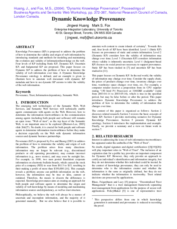 (PDF) Dynamic Knowledge Provenance