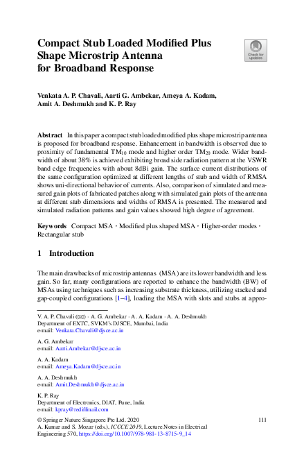 (PDF) Compact Stub Loaded Modified Plus Shape Microstrip Antenna for ...