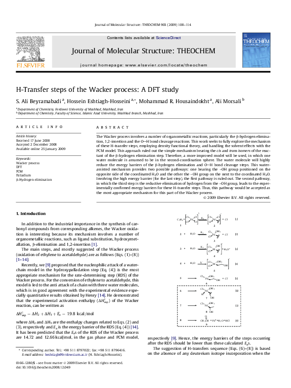 (PDF) H-Transfer steps of the Wacker process: A DFT study