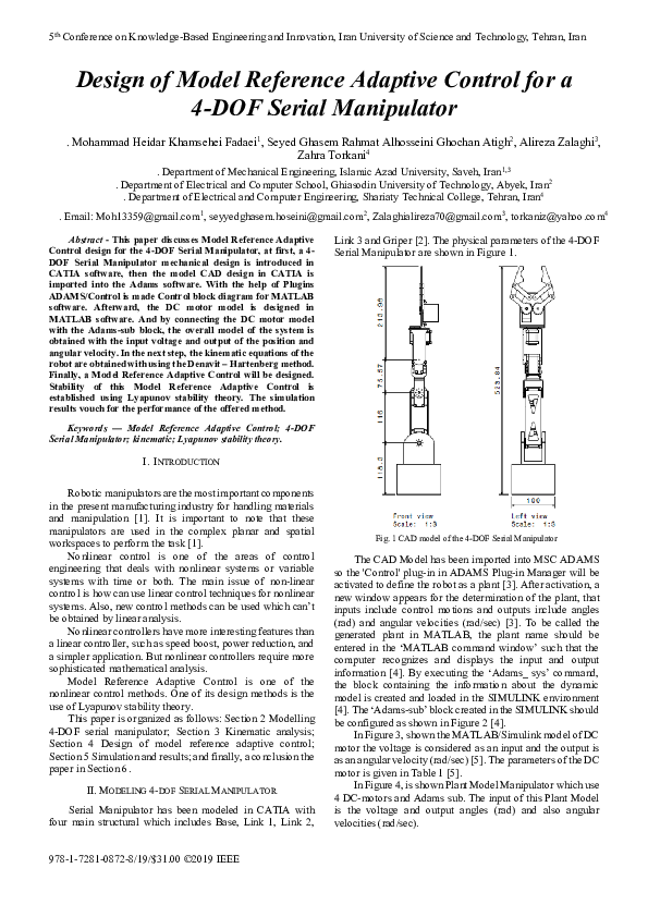 (PDF) Design of Model Reference Adaptive Control for a 4-DOF Serial Manipulator
